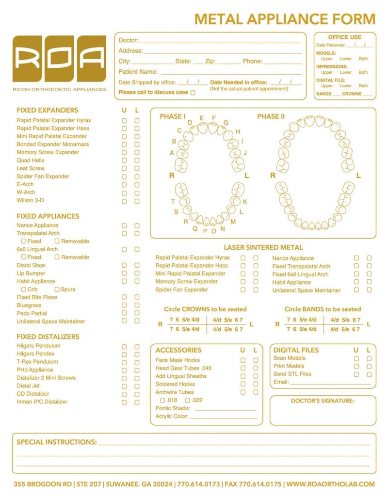 Lab Slips and Labels | Ricoh Orthodontic Appliances